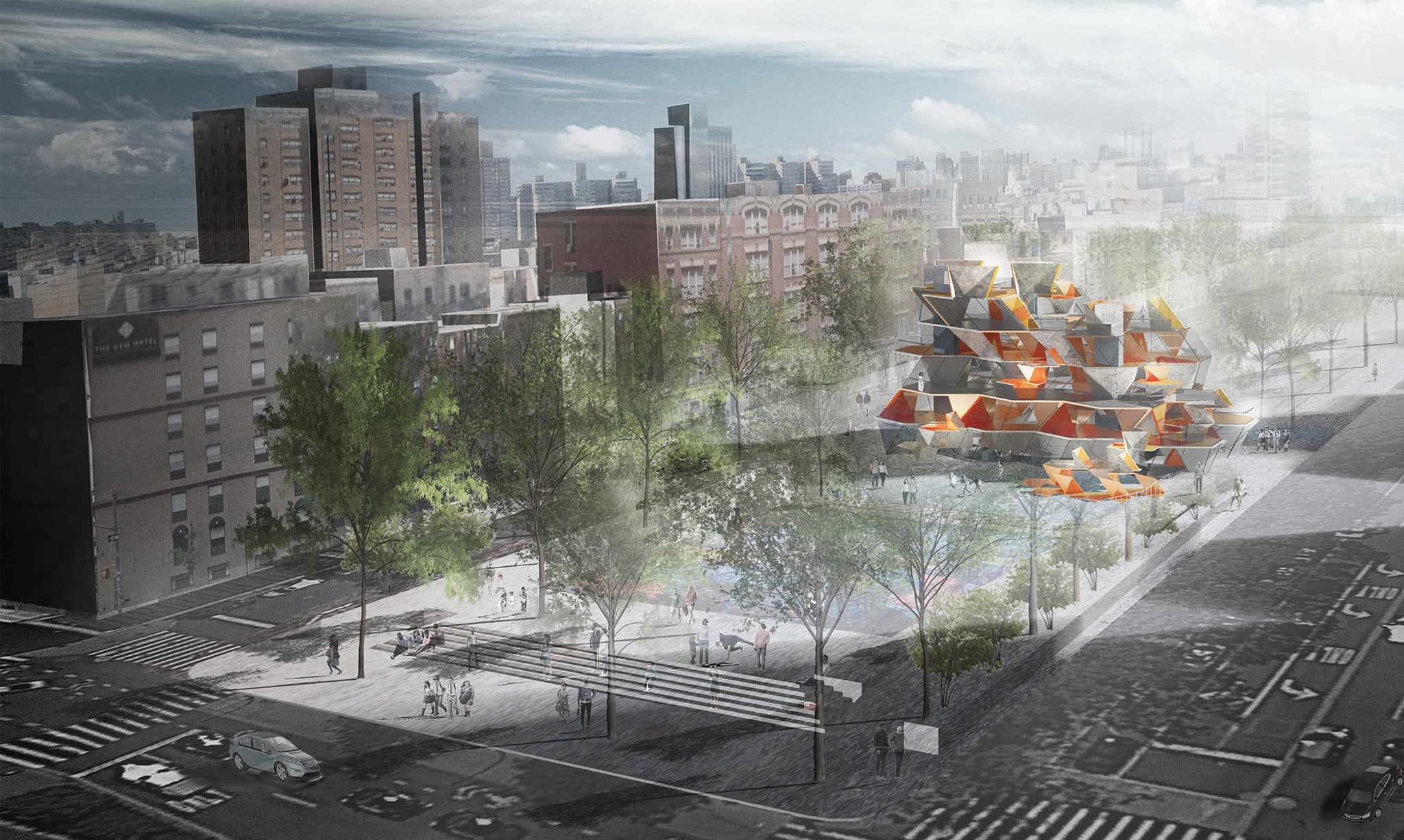 Exterior Perspective Drawing - Columbia GSAPP