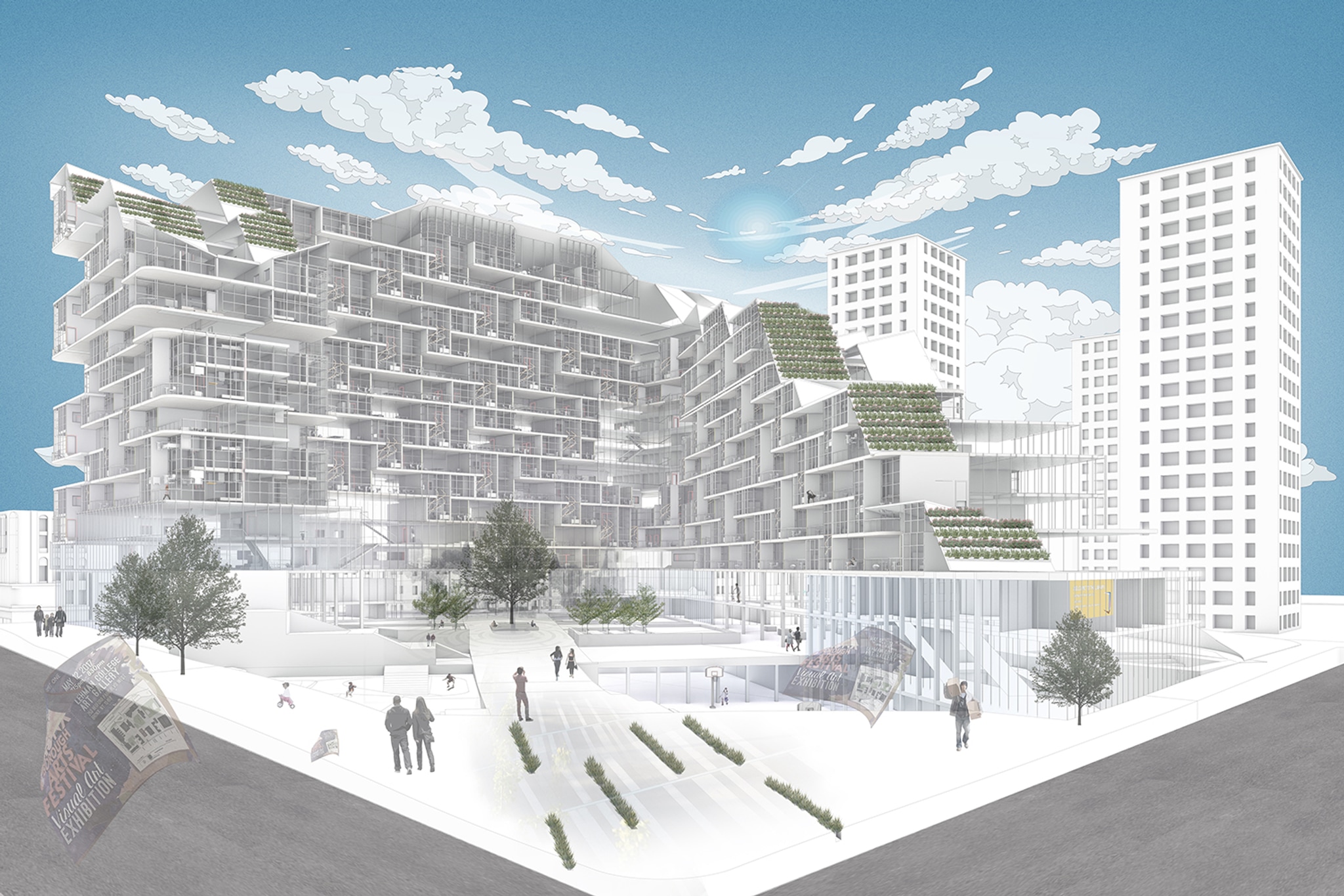 Exterior Perspective Drawing - Columbia GSAPP