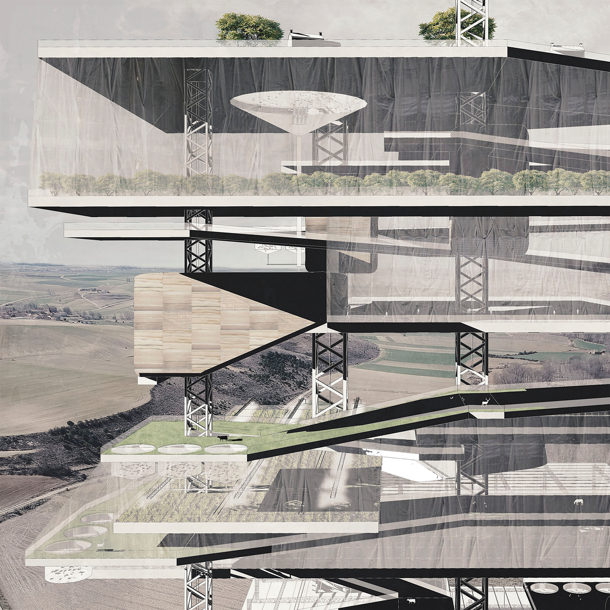 Collage Perspective Drawing - Columbia GSAPP