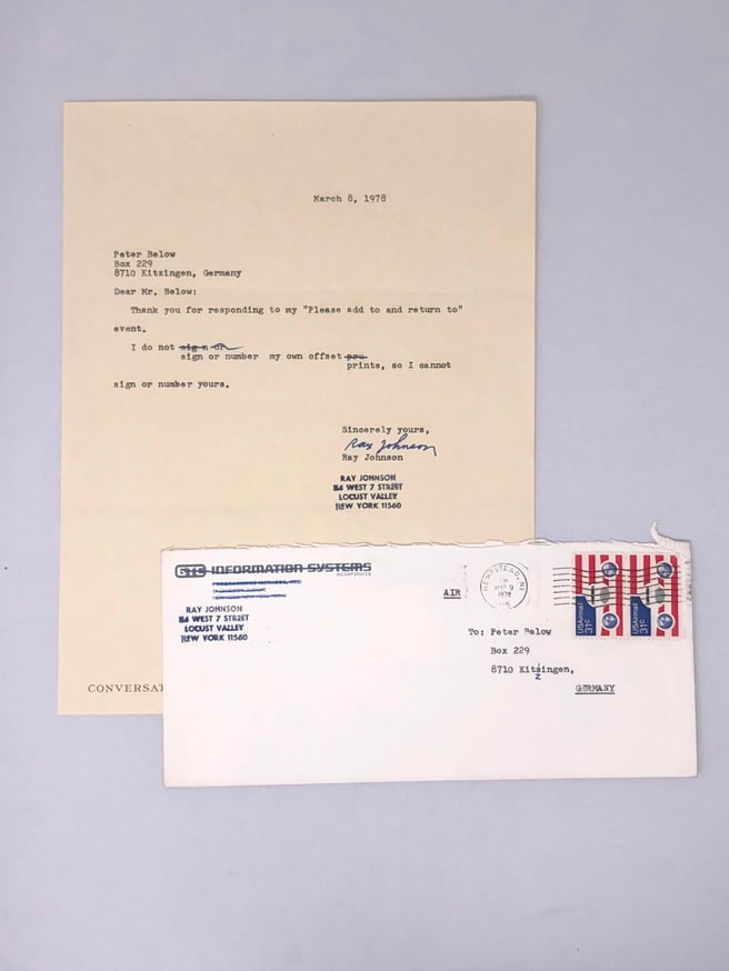 Ray Johnson - Untitled [Letter by Ray Johnson to Peter Below] - Printed ...