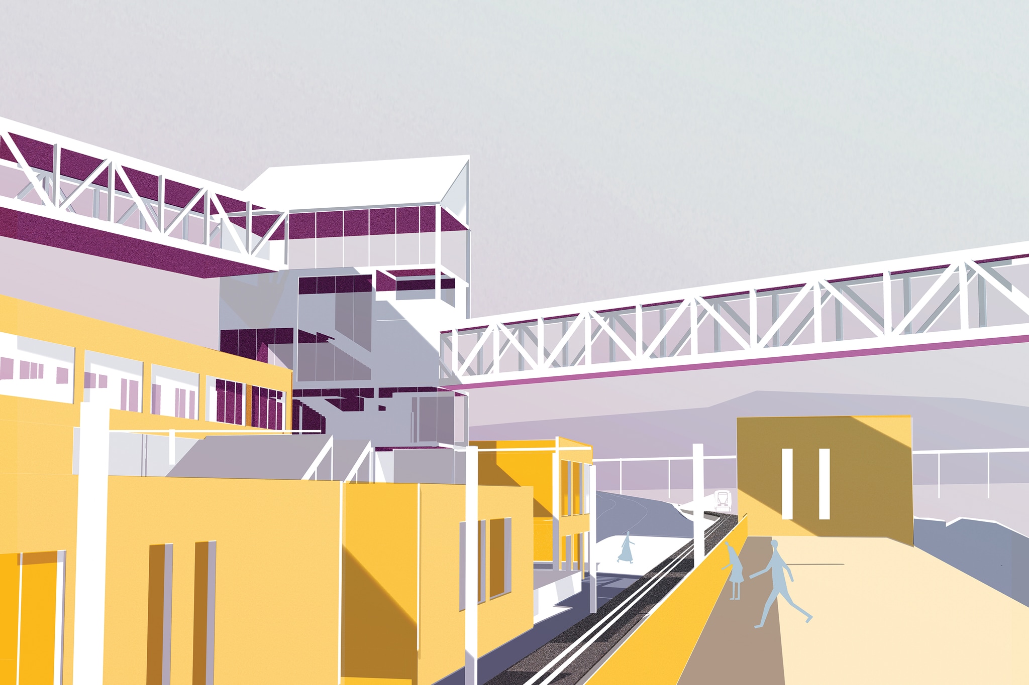 Perspective drawing of train station - Columbia GSAPP