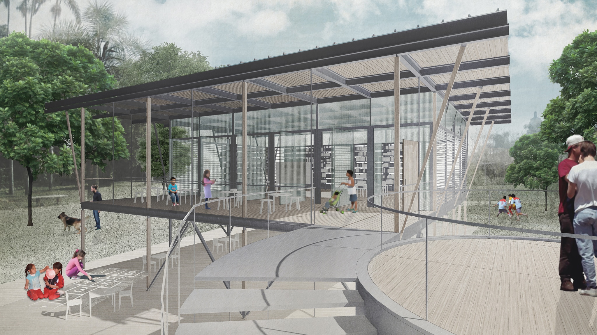 Exterior perspective of Social Pavilion - Columbia GSAPP